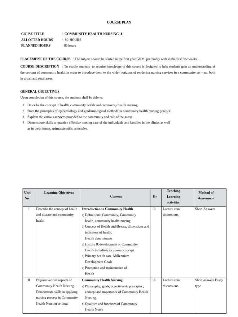 course plan gnm1 | PDF | Epidemiology | Nursing