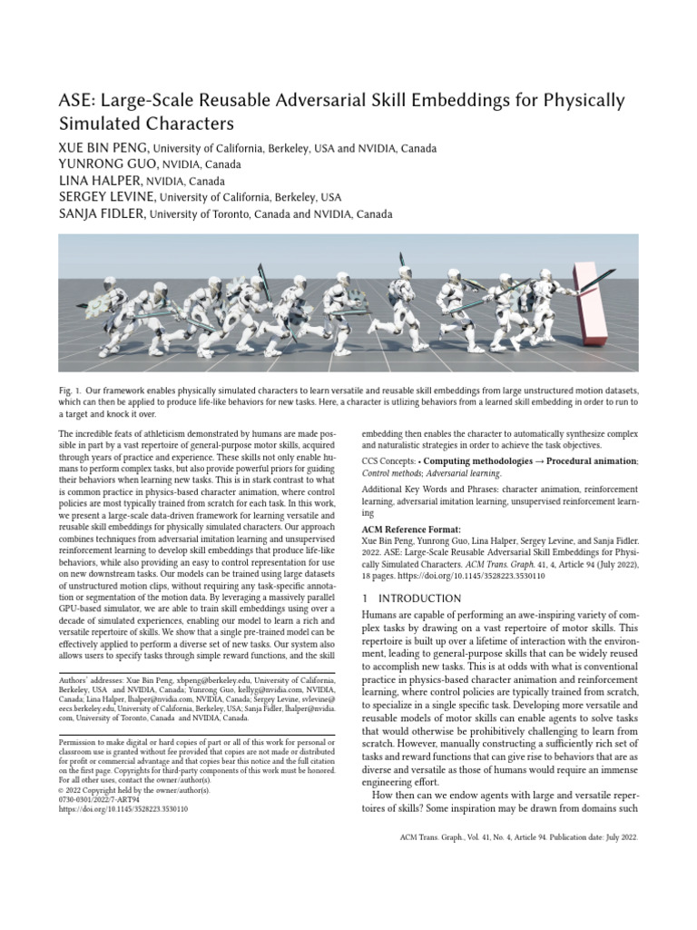 Large-Scale Reusable Adversarial Skill Embeddings for Physically | PDF ...