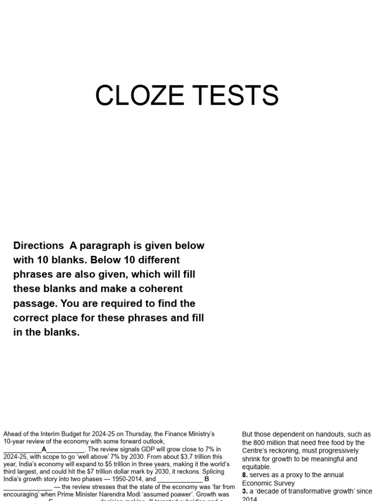 Cloze Tests - Part 2 No Annotation PDF 14th March | PDF | Economy Of ...