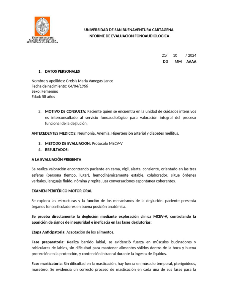 Informe Evaluación - Greisis | PDF | Enfermedades y trastornos | Especialidades Medicas