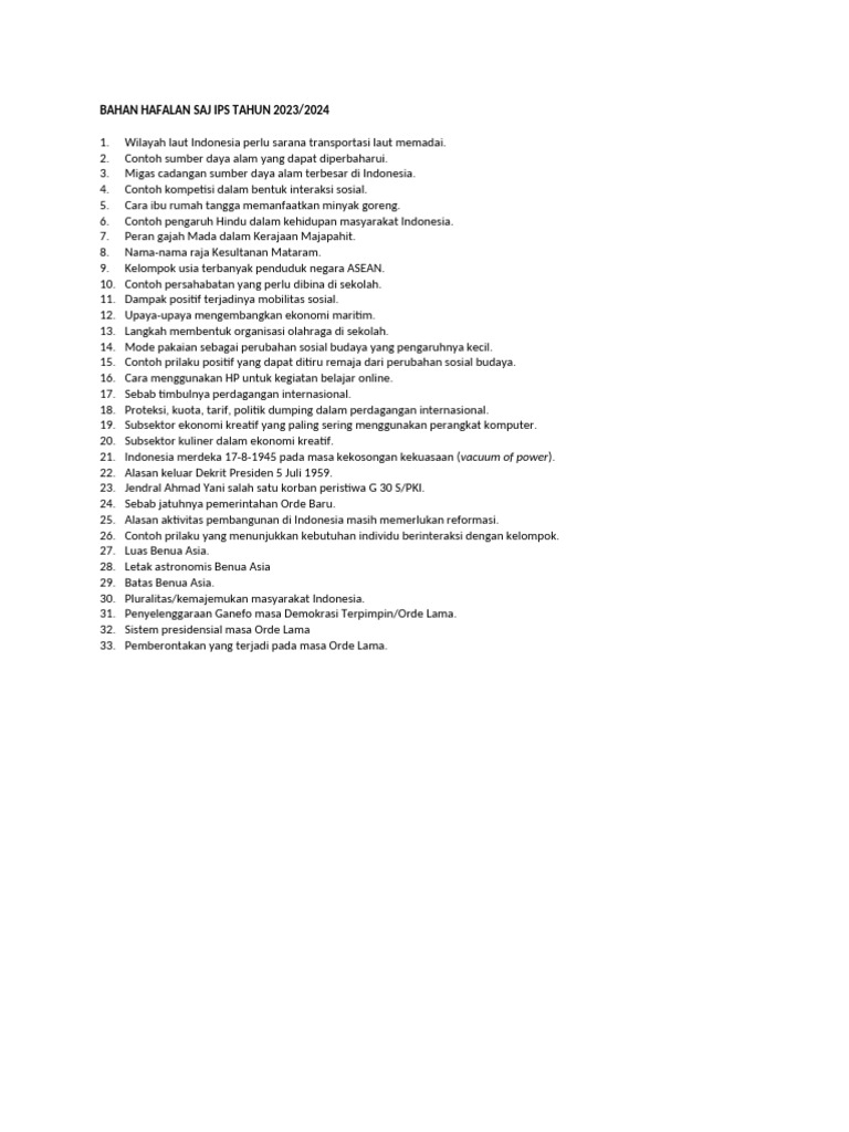 BAHAN HAFALAN SAJ IPS TAHUN 2024 | PDF