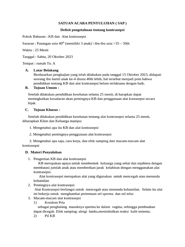 Sap KB Kontrasepsi | PDF