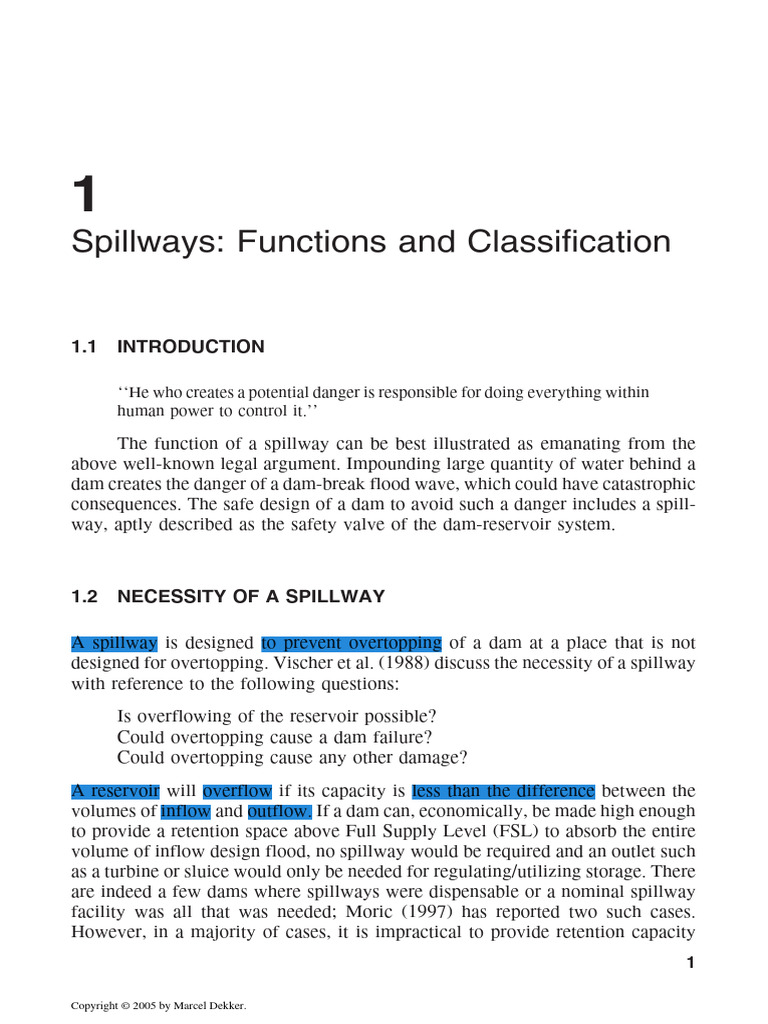 Chapter 1 - Spillways - Functions and Classification | PDF | Spillway | Dam