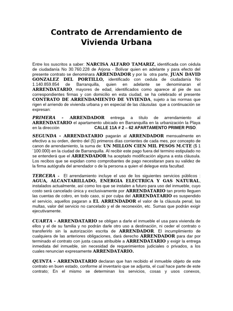 Contrato de Arriendo Vivienda | PDF | Derecho privado | Ley común