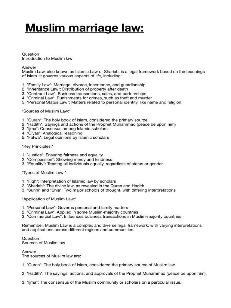muslim law LL.B | PDF | Hadith | Sharia