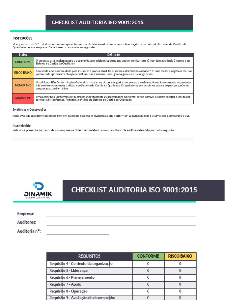Checklist Auditoria ISO 9001 2015 | PDF | Qualidade (negócios) | Gestão de qualidade