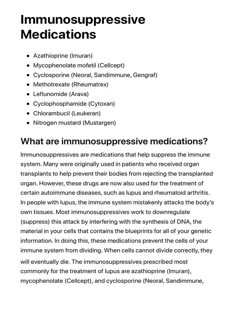 Lupus Treatment: Immunosuppressives | PDF | Chemotherapy | Clinical ...