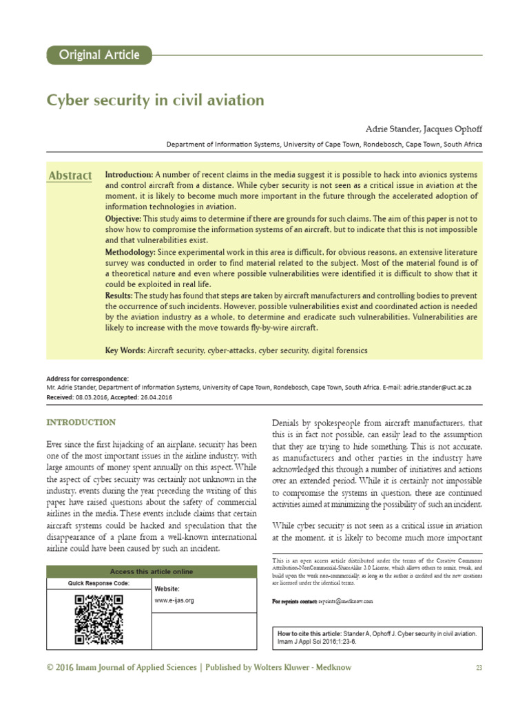 Cyber Security Risks in Aviation Systems | PDF | Computer Security ...