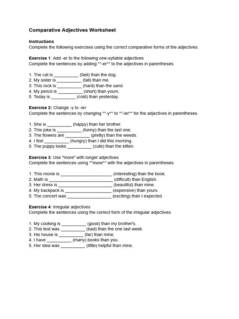 Comparatives Worksheet | PDF