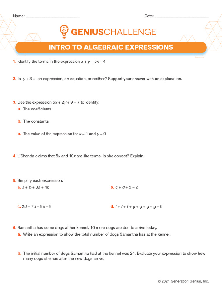 Algebraic Expressions Jrs 2 Math Exam | PDF