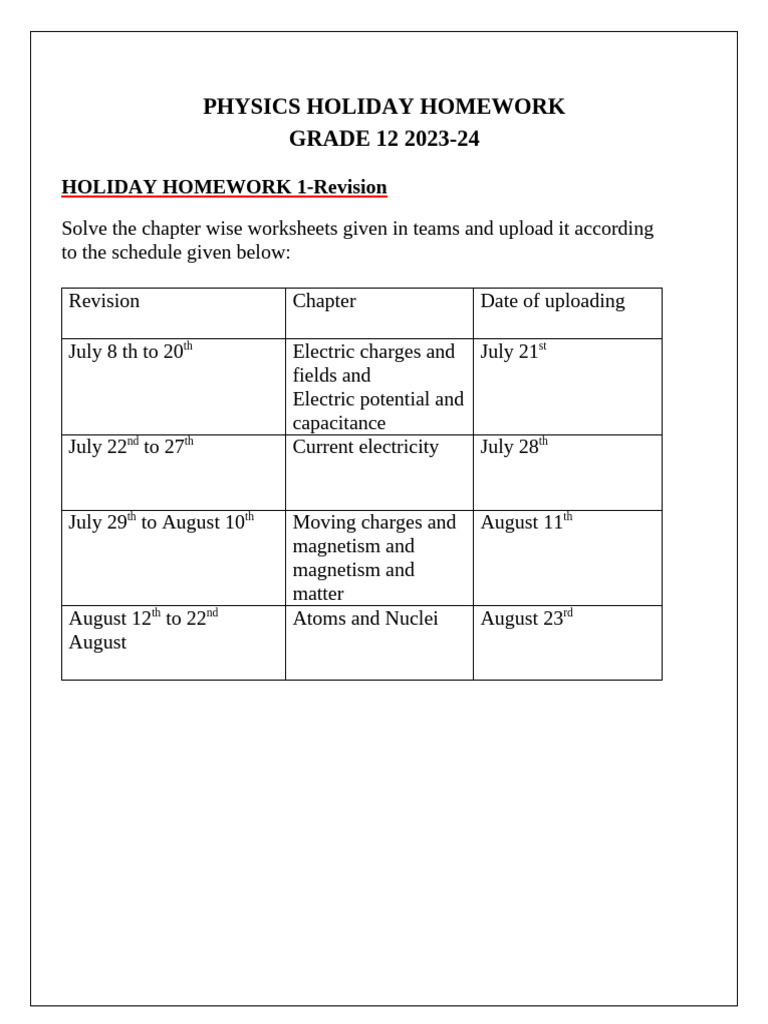 HHW 2024 25 | PDF | Electrical Resistance And Conductance | Physics