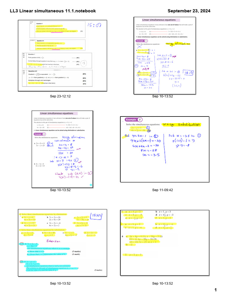Linear Simultaneous Equations Notes | PDF