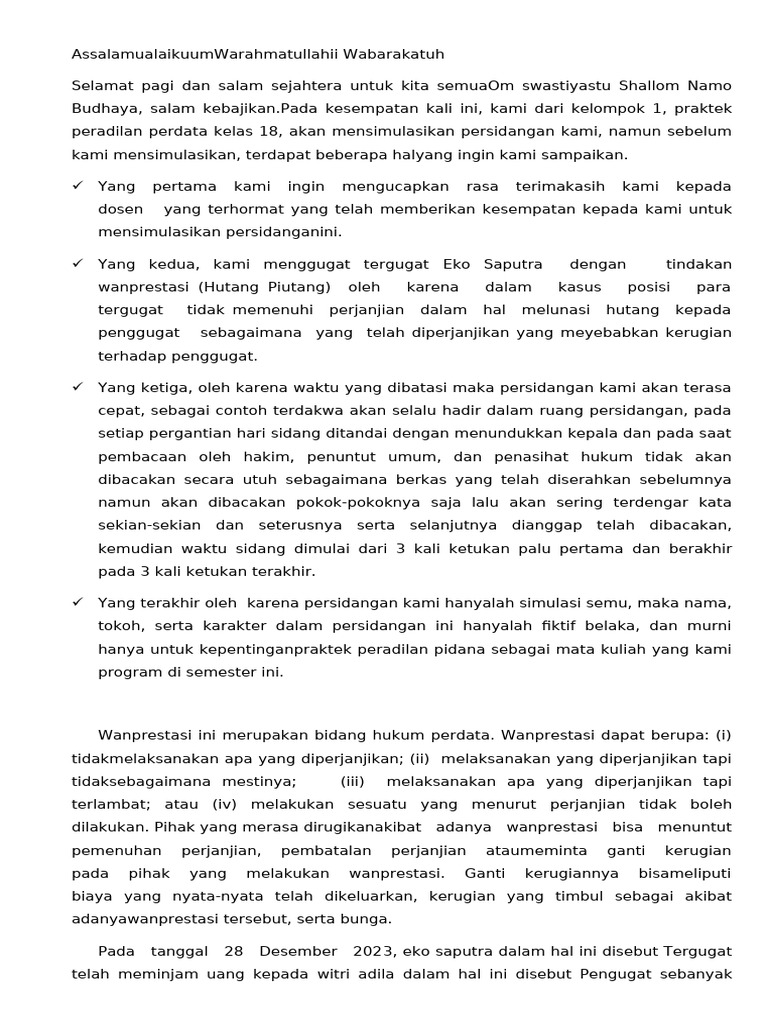 Skenario Acara Perdata - Kel.1 | PDF