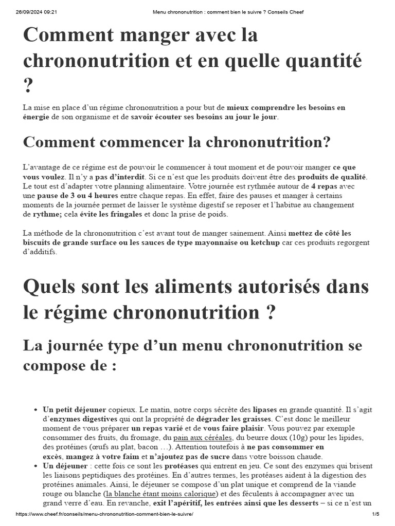 Menus et conseils en chrononutrition | PDF | Repas | Manger
