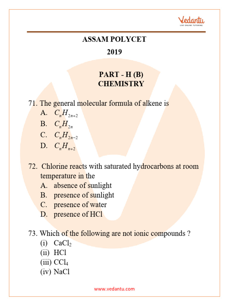 Assam Polycet Chemistry Question Paper 2019 PDF Download | PDF | Carbon ...