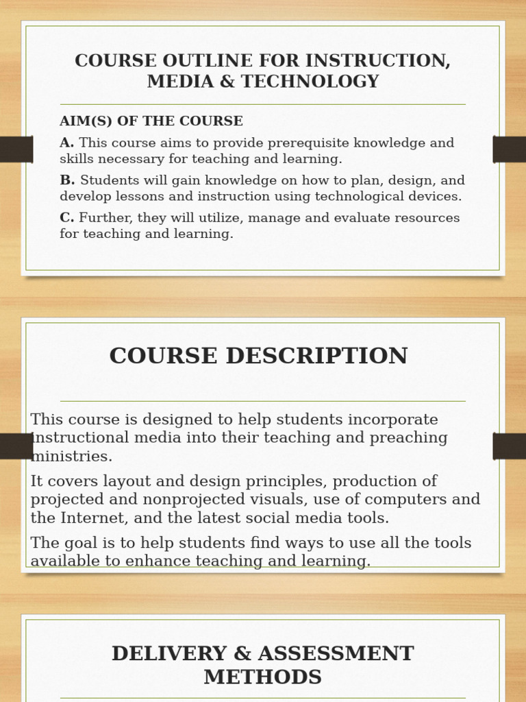COURSE OUTLINE FOR INSTRUCTION, MEDIA & TECHNOLOGY | PDF ...