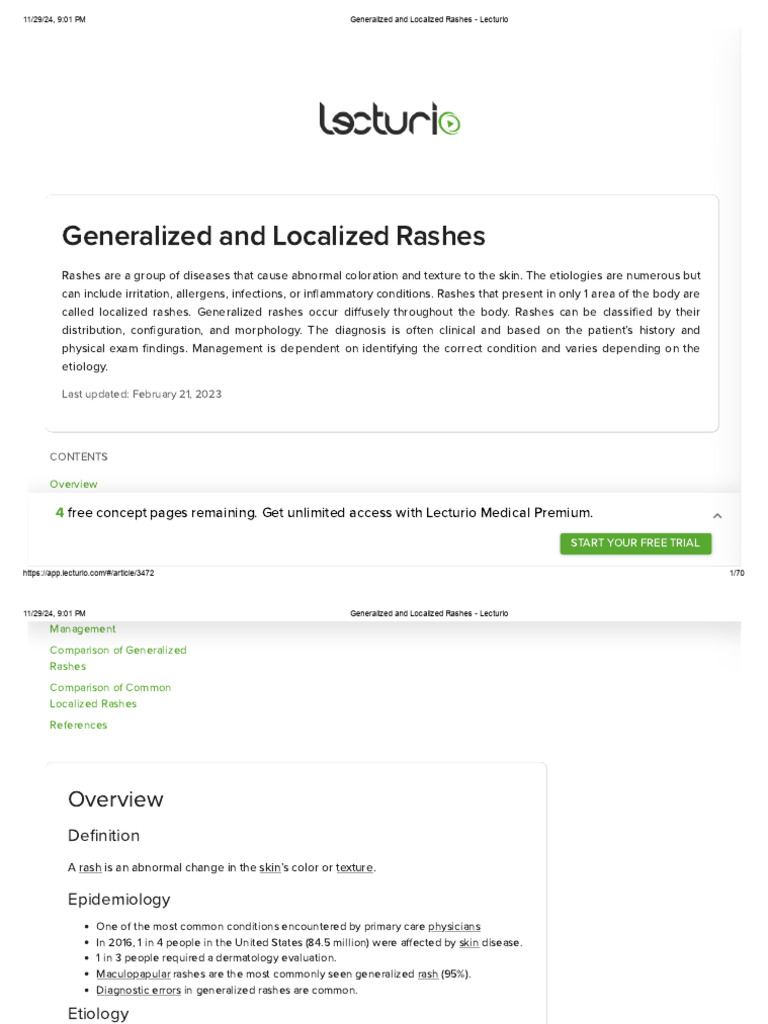 Generalized and Localized Rashes - Lecturio | PDF | Dermatitis | Causes ...