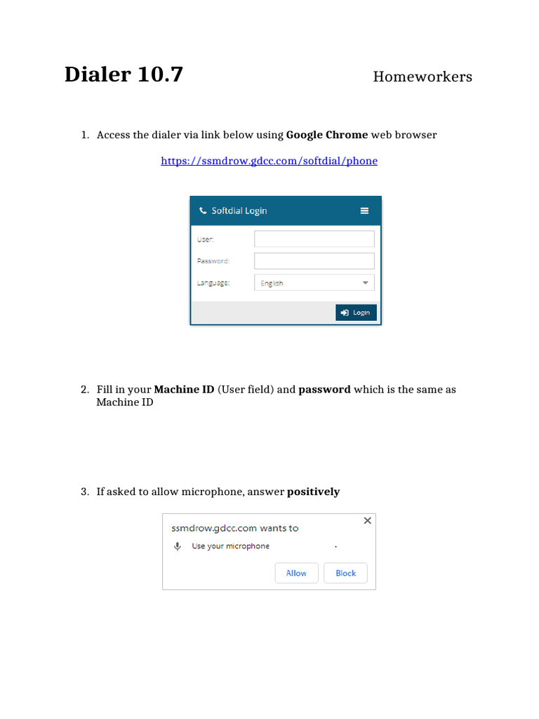 Dialer 10.7 Setup for Homeworkers | PDF | Login | Computing