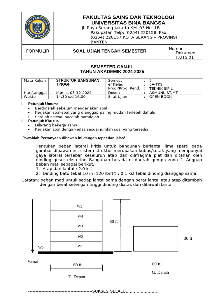 Soal UTS 2024 - 5A - TKA - Struktur Bangunan Tinggi | PDF