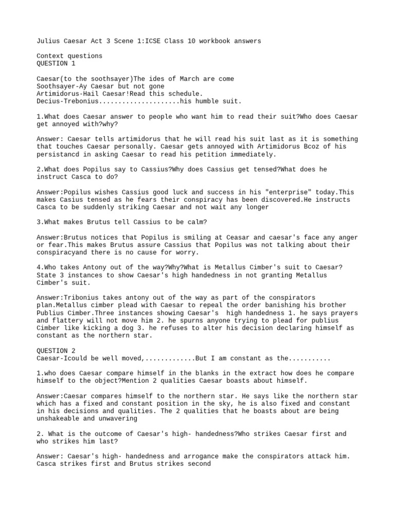 Julius Caesar Act 3 Scene 1ICSE Cla | PDF | Julius Caesar