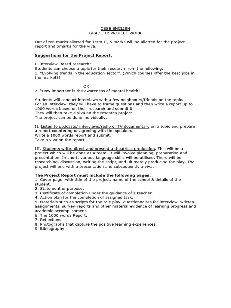 Grade 12 Project Work | PDF
