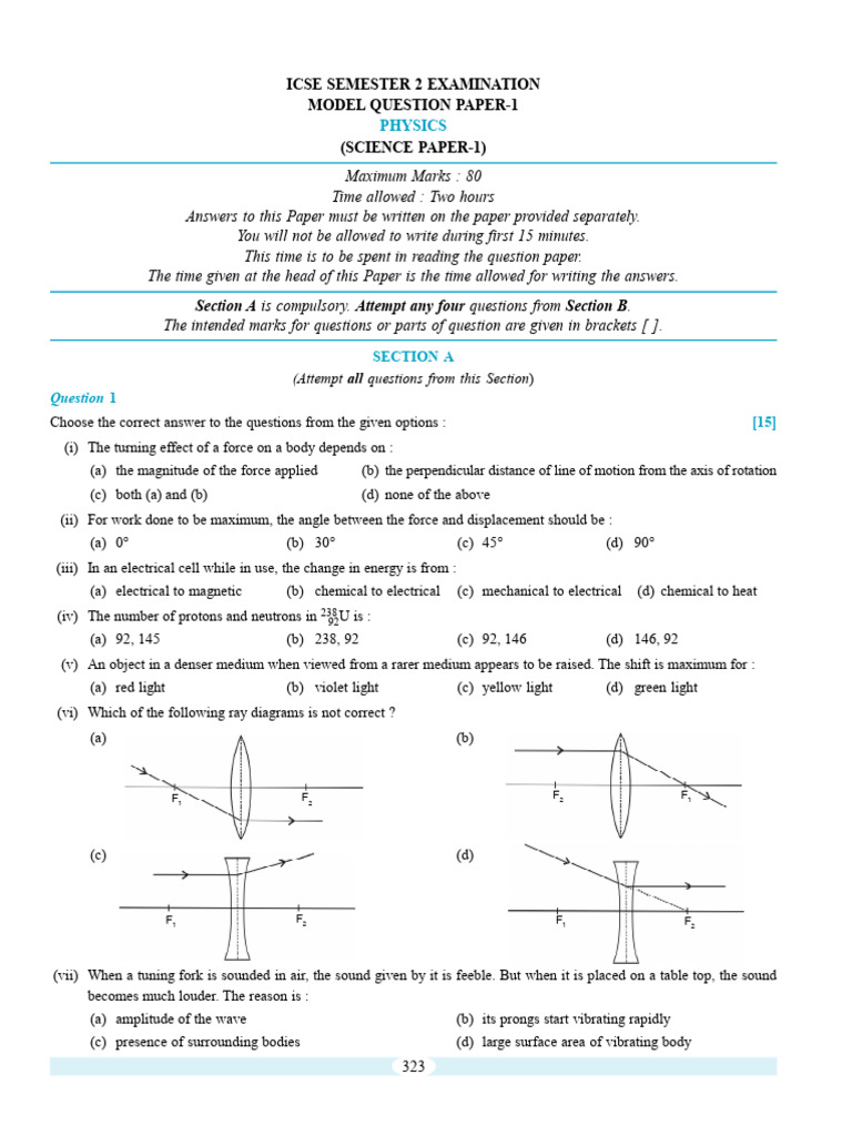 Model paper Physics X | PDF | Refraction | Electromagnetic Radiation