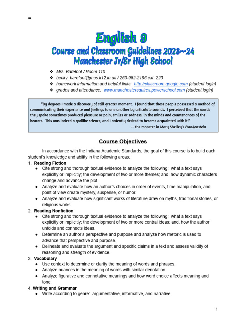 English 9 Course and Classroom Guidelines 2022-23 | PDF | William ...