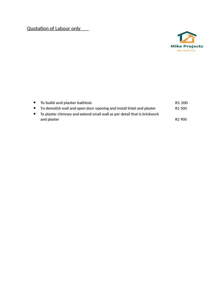 Quotation of Labour Only | PDF