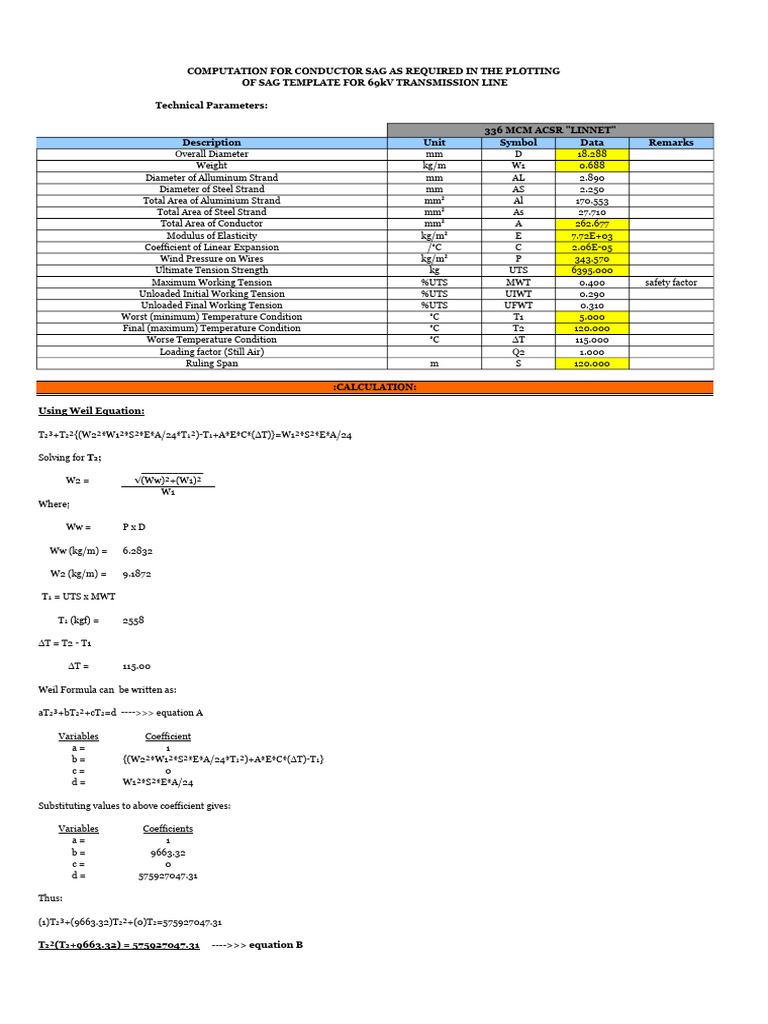 Sample Sag Calculation - 9 | PDF | Applied And Interdisciplinary Physics