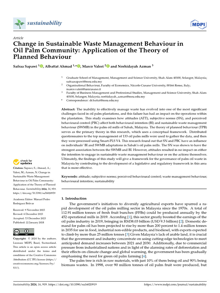 Sustainability 16 00919 v2 | PDF | Attitude (Psychology) | Behavior