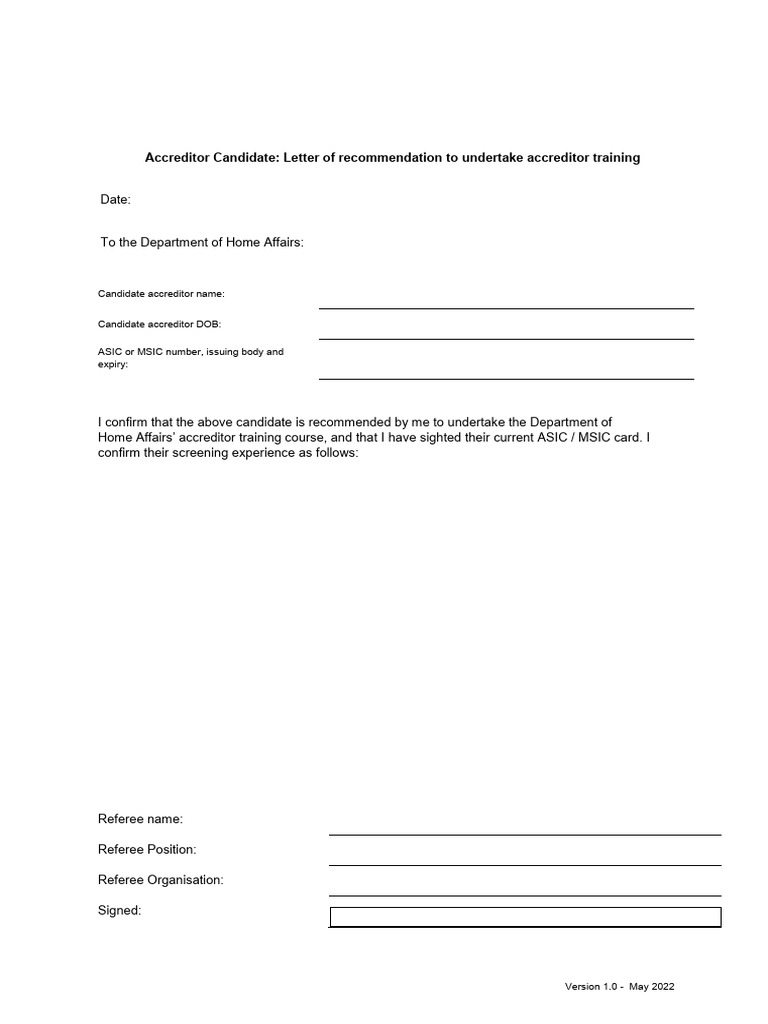 Screener Accreditation Application Form Sample Letter | PDF