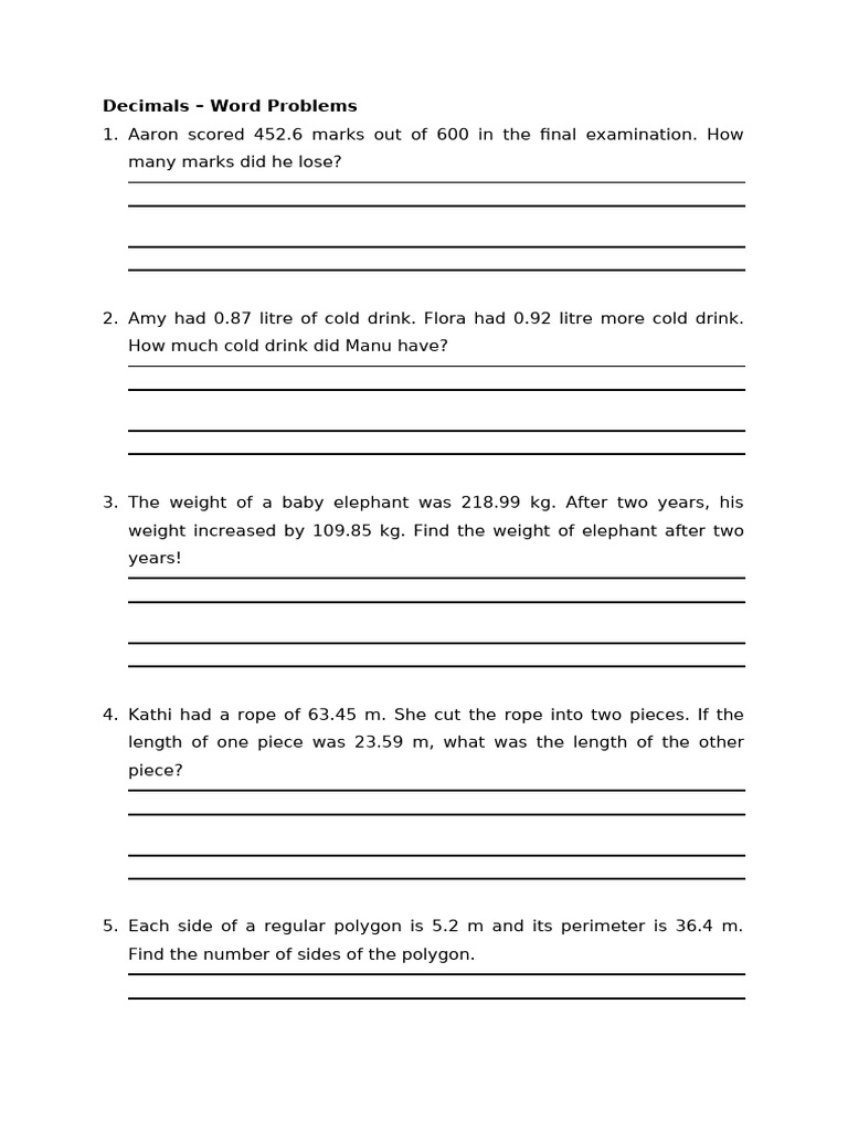 Decimals - Word Problems | PDF