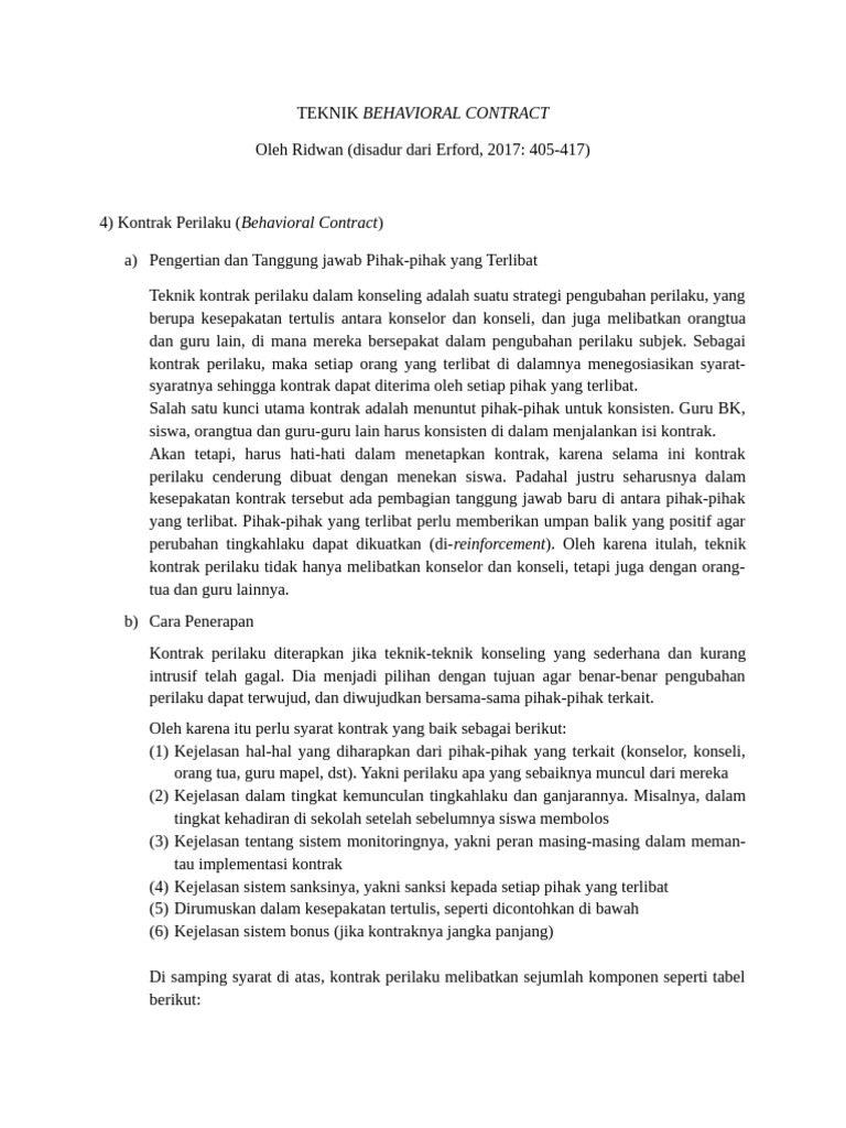 Teknik Behavioral Contract | PDF