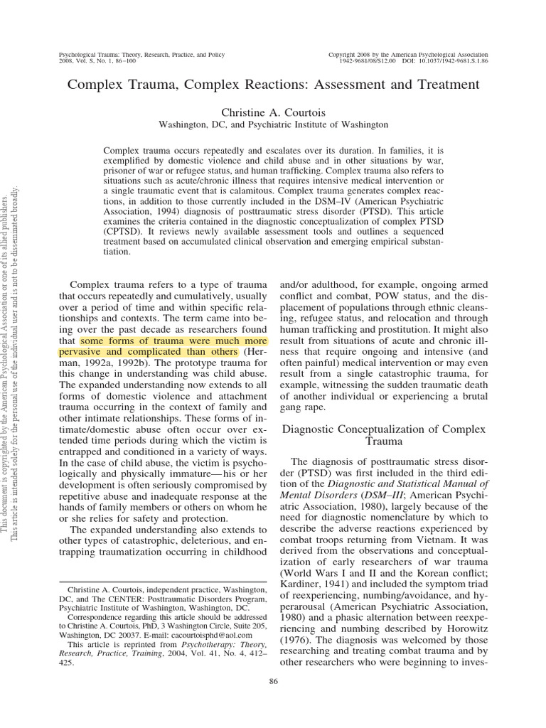 Complex Trauma Complex Reactions 2008 | PDF | Complex Post Traumatic ...