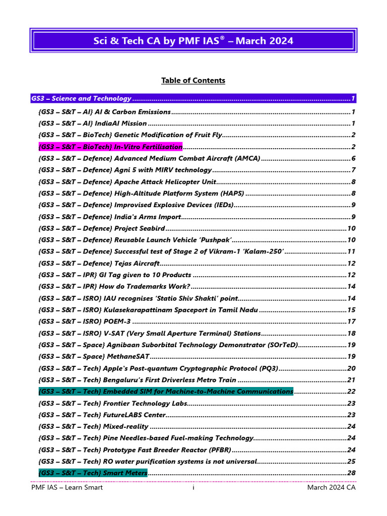 Pmfias CA Scitech 2024 March | PDF | In Vitro Fertilisation | Fertilisation