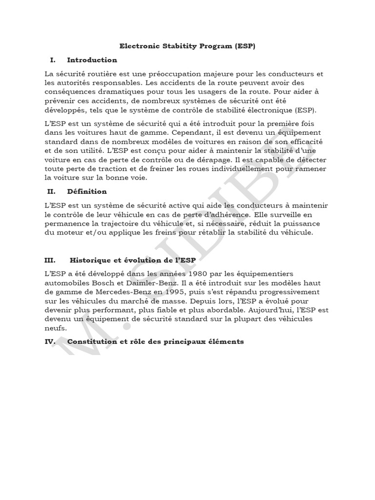 Fonctionnement du Système ESP en Voiture | PDF | Frein | Véhicules