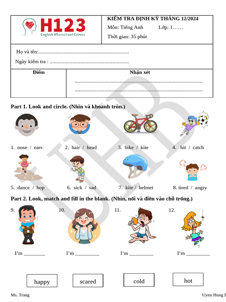 GRADE 1 Test 3 | PDF