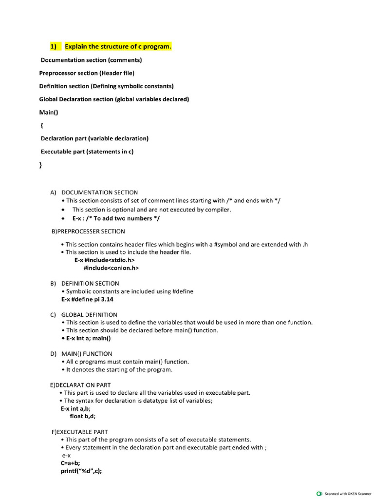 5marks C Programming Important Q&A | PDF
