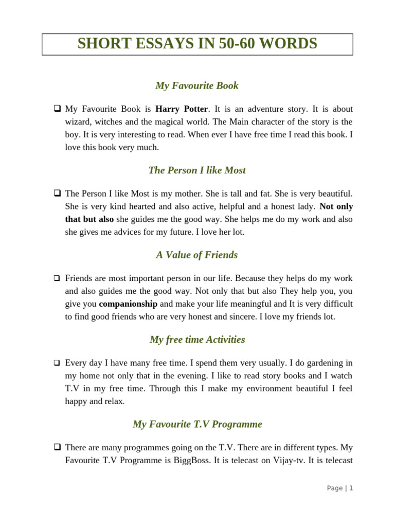 Short Essays on Personal Favorites | PDF | Water