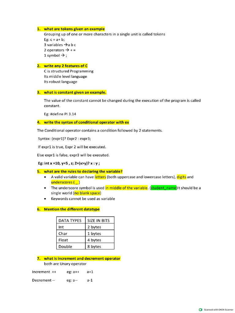 2 Marks C Prog Important Q&A | PDF