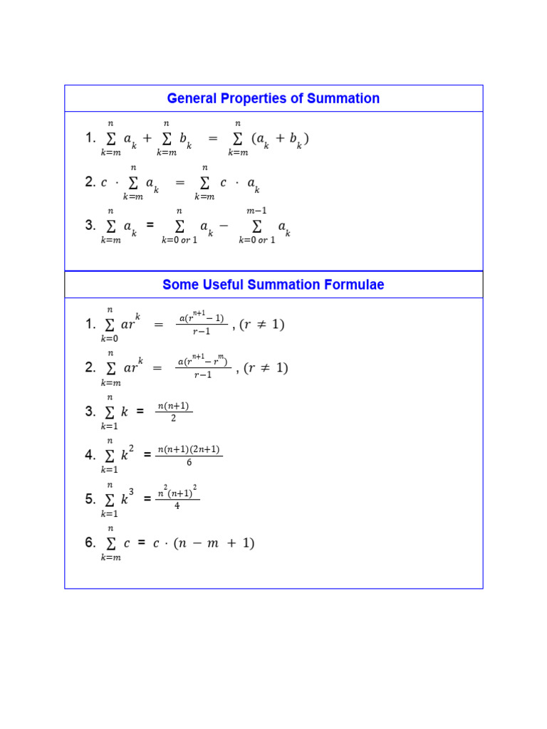 Key Summation Properties and Formulas | PDF