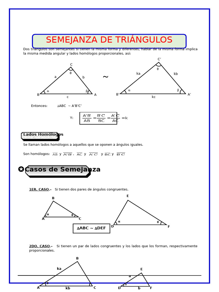 Semejanza de Triangulos para Cuarto de Secundaria | PDF | Triángulo ...