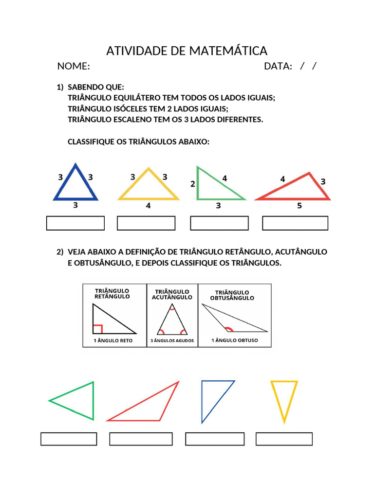 Atividade de Matemática - Triângulos | PDF