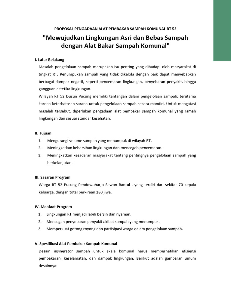 Proposal Pengadaan Alat Pembakar Sampah Komunal | PDF