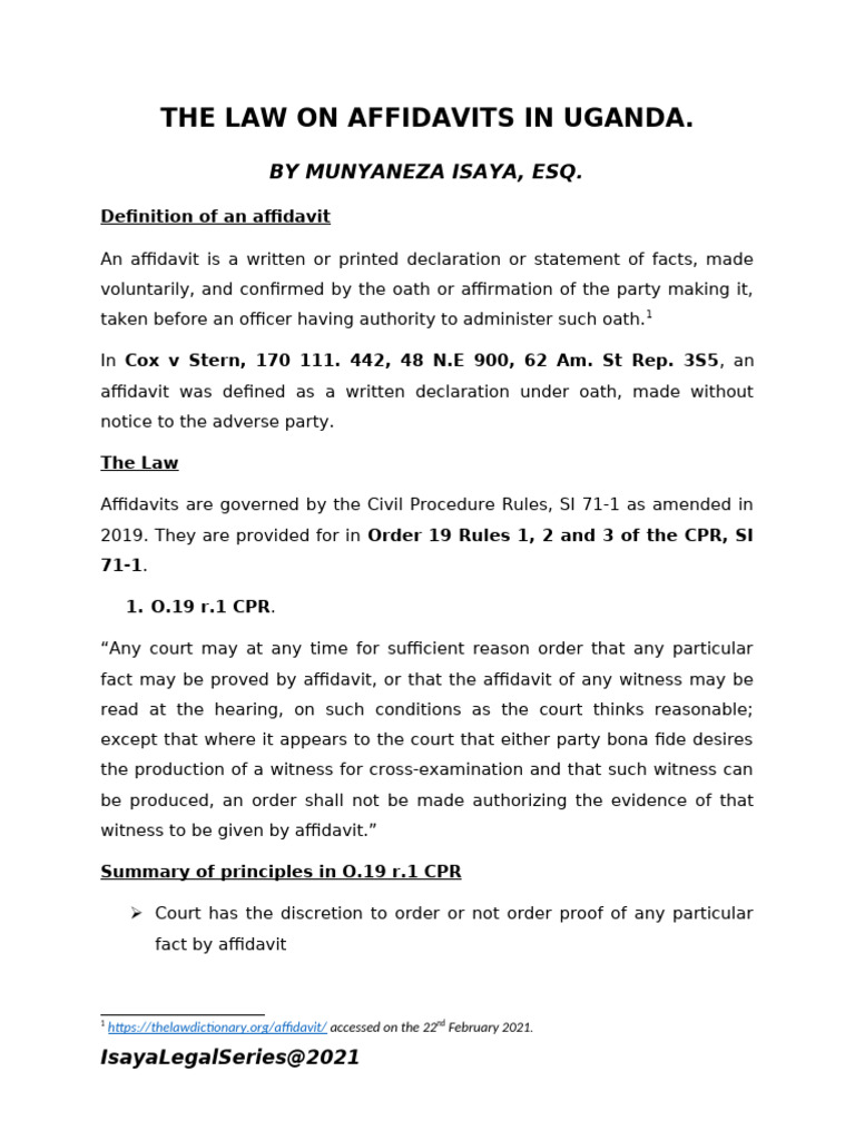 The Law On Affidavits in Uganda | PDF | Affidavit | Hearsay