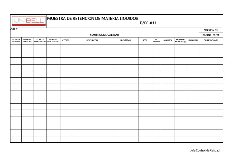 FCC-011 V5 MUESTRA DE RETENCION DE MATERIA PRIMA LIQUIDOS | PDF