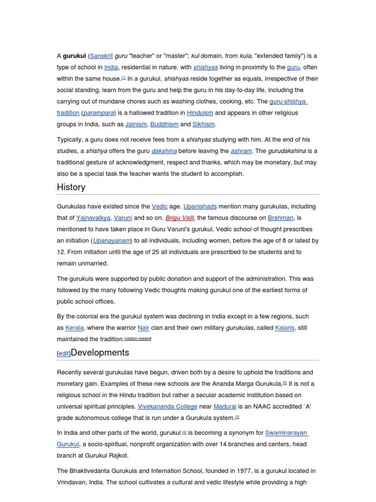 Overview of the Gurukul Education System | PDF | Schools | Teaching And ...