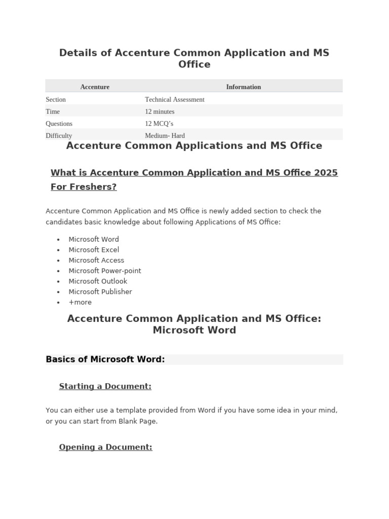 Details of Accenture Common Application and MS Office | PDF | Microsoft Excel | Microsoft Outlook