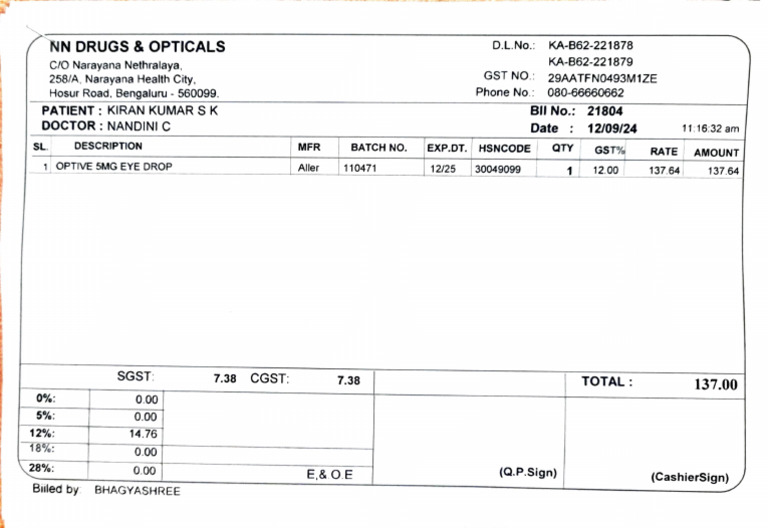 Pharmacy Bill | PDF