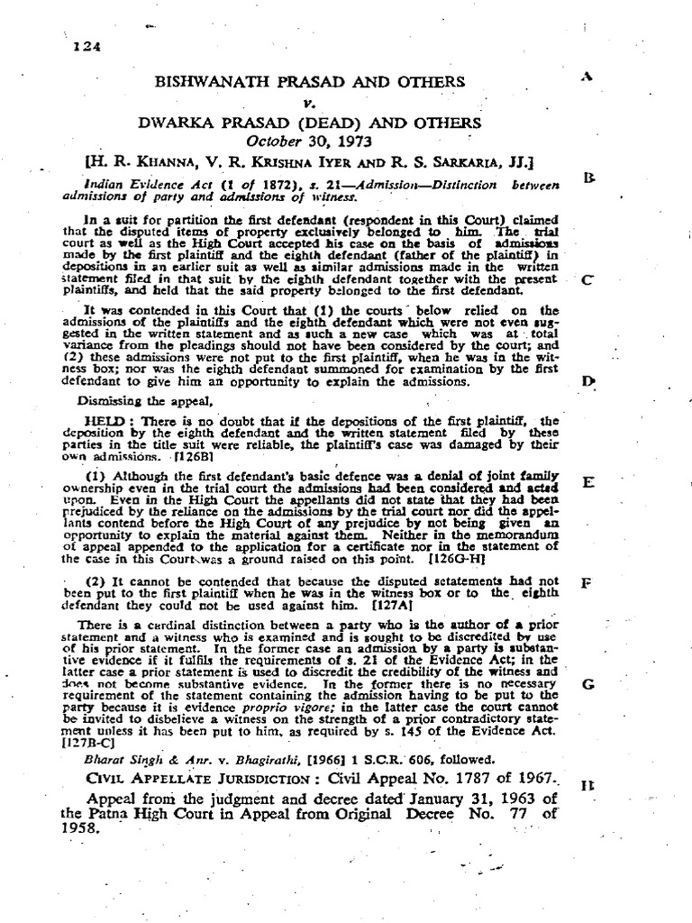 SC 1974 Bishwanath Prasad and Others - Dwarka Prasad (Dead) and Others ...